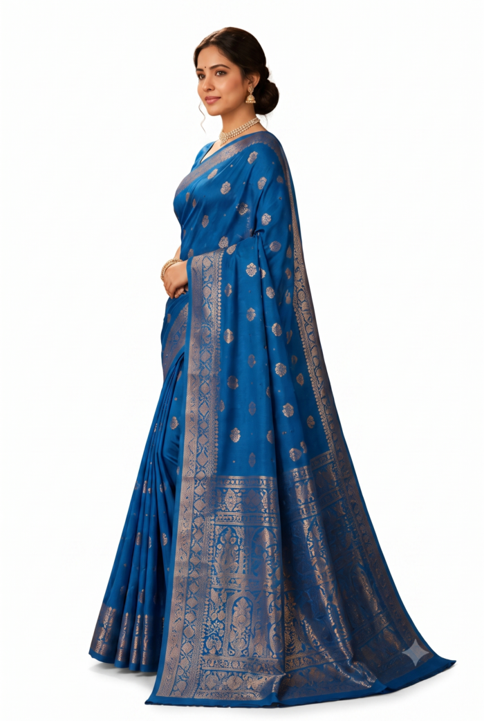 Royal Blue Woven Zari Silk - Gulberaa Fashion