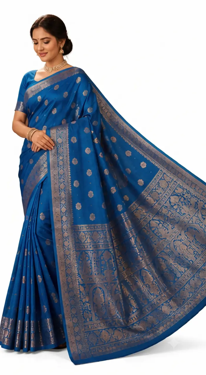 Royal Blue Woven Zari Silk - Gulberaa Fashion